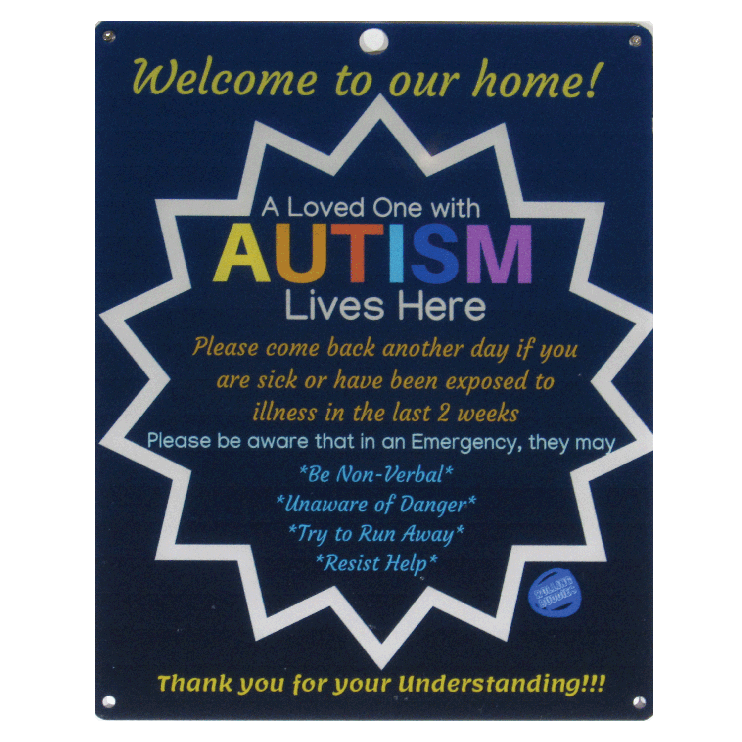 Autism Child Door Sign - Blue – Rolling Buddies
