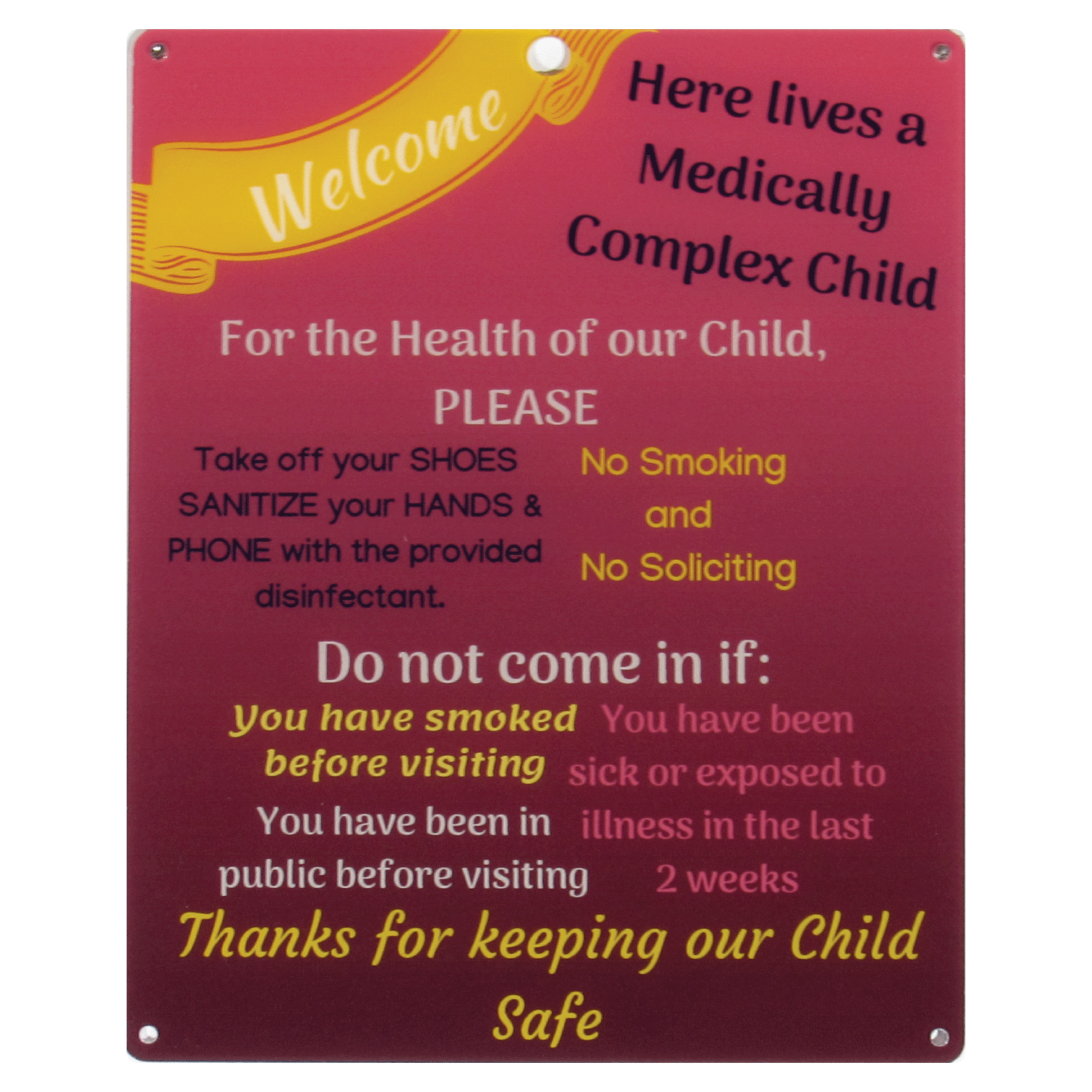 Medically Fragile Child Sign - Red – Rolling Buddies